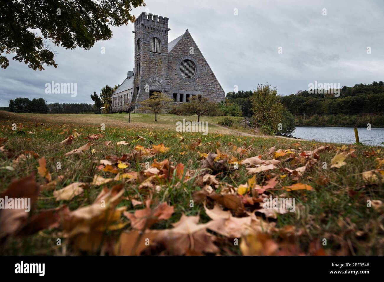 West Boylston Old Stone Church in Fall Season Stock Photo - Alamy