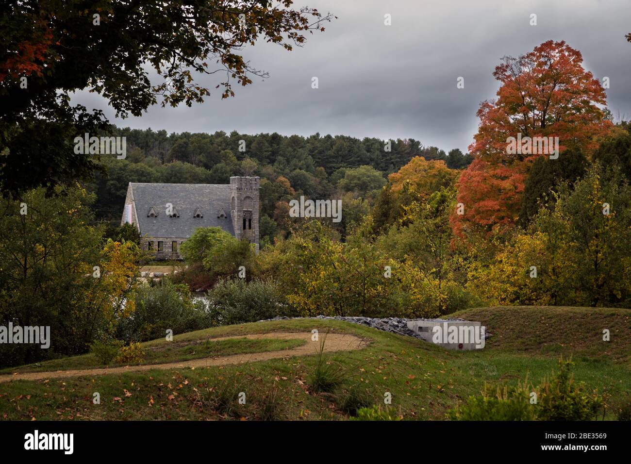 West Boylston Old Stone Church in Fall Season Stock Photo - Alamy