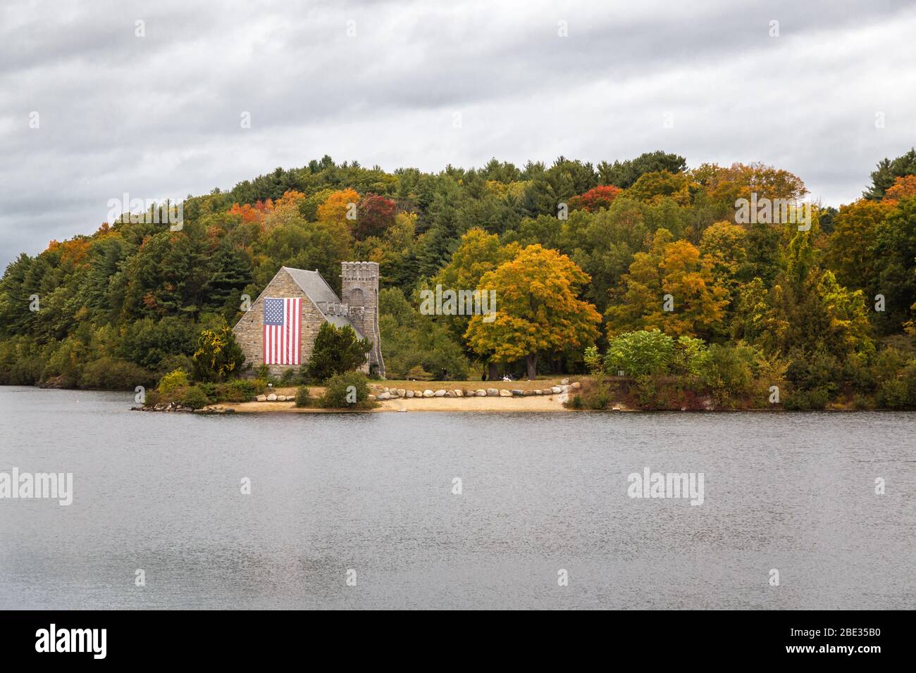 West Boylston Old Stone Church in Fall Season Stock Photo - Alamy