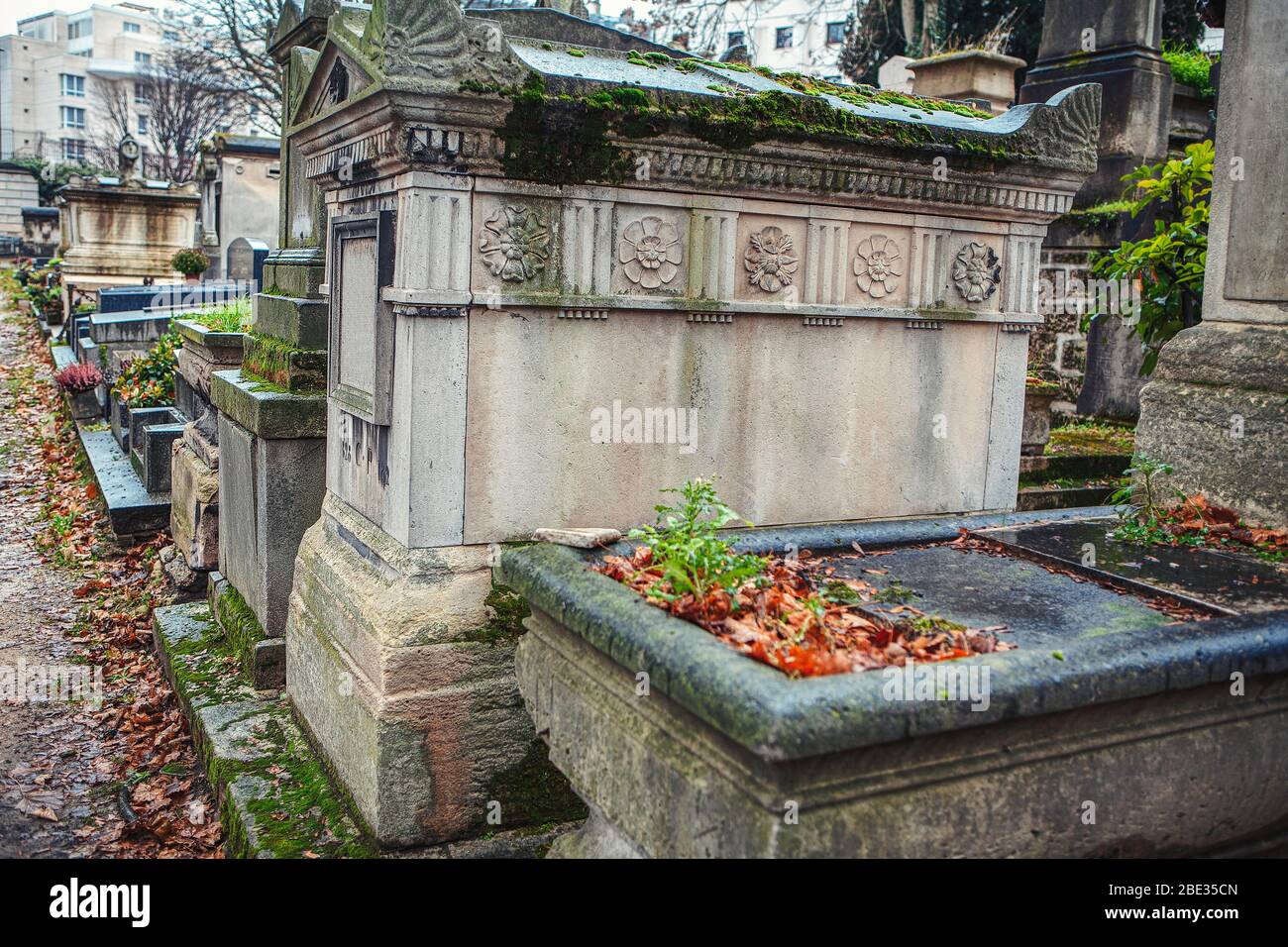 cemetery with antique stone crypts Stock Photo - Alamy