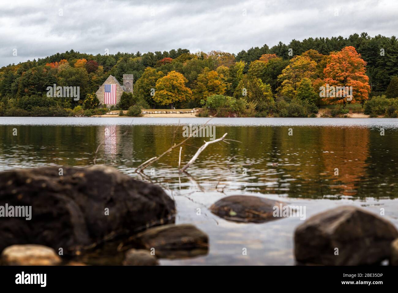 West Boylston Old Stone Church in Fall Season Stock Photo - Alamy