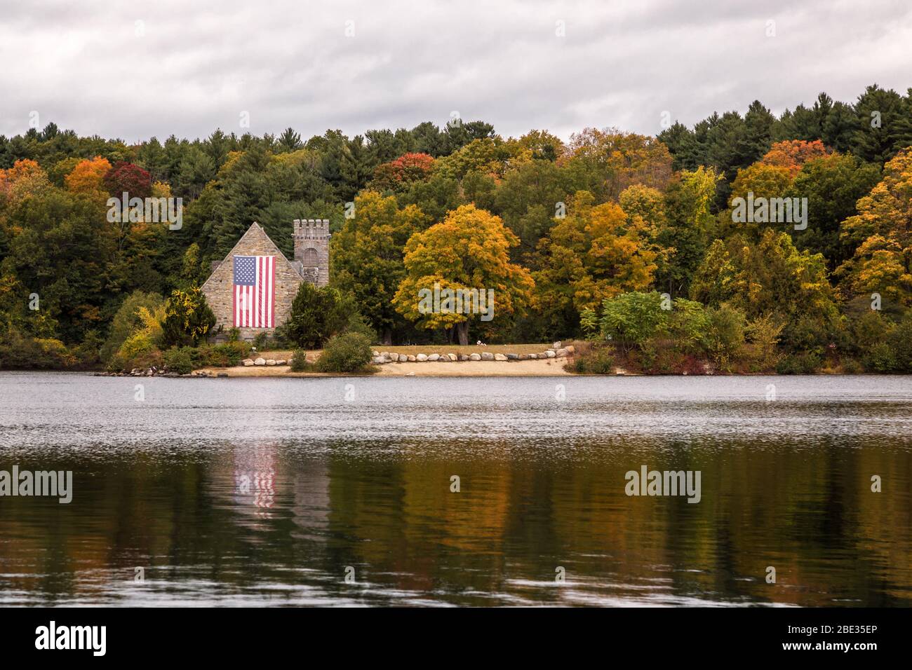 West Boylston Old Stone Church in Fall Season Stock Photo - Alamy