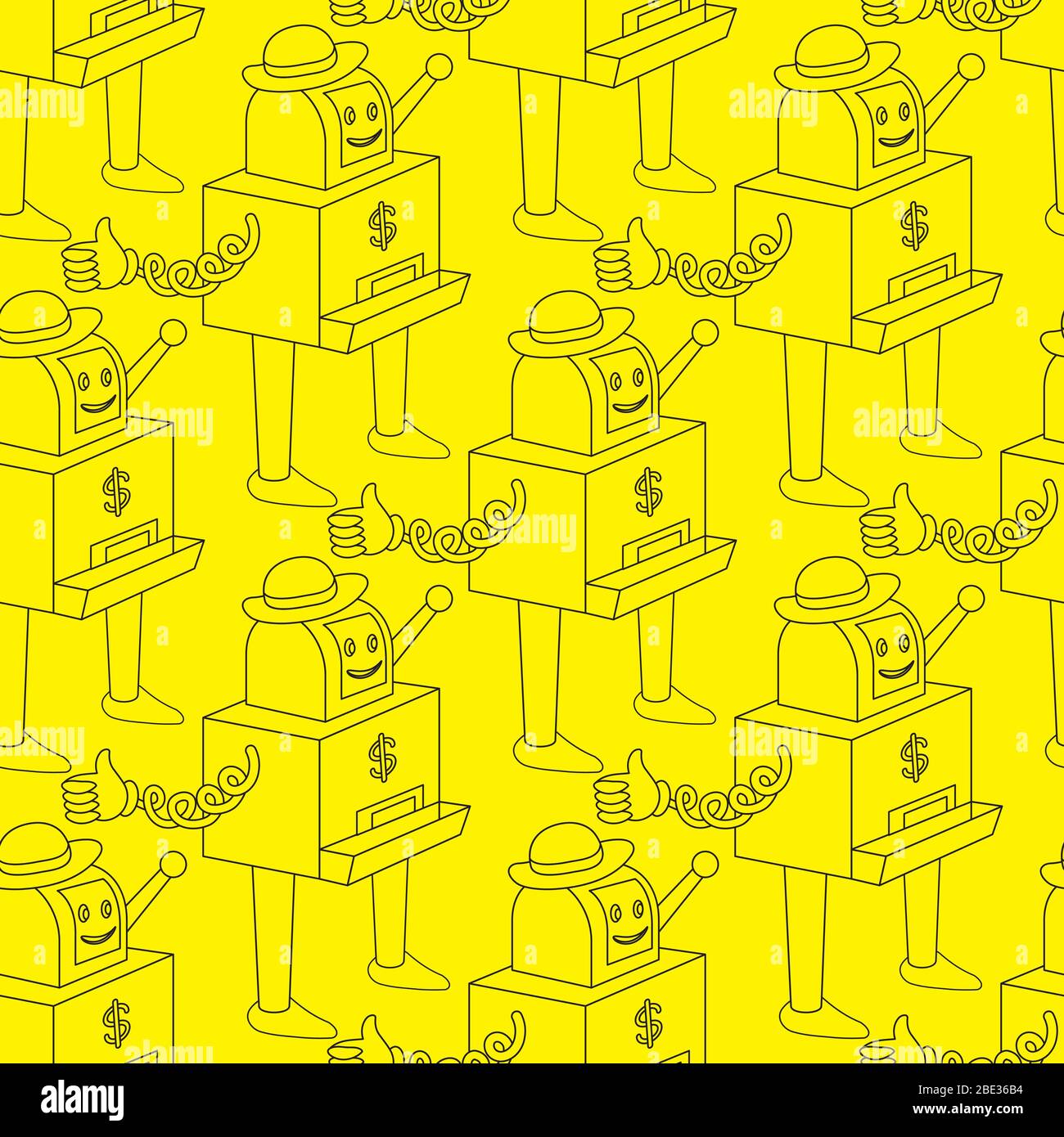 Seamless pattern cartoon slot machine character on yellow background ...