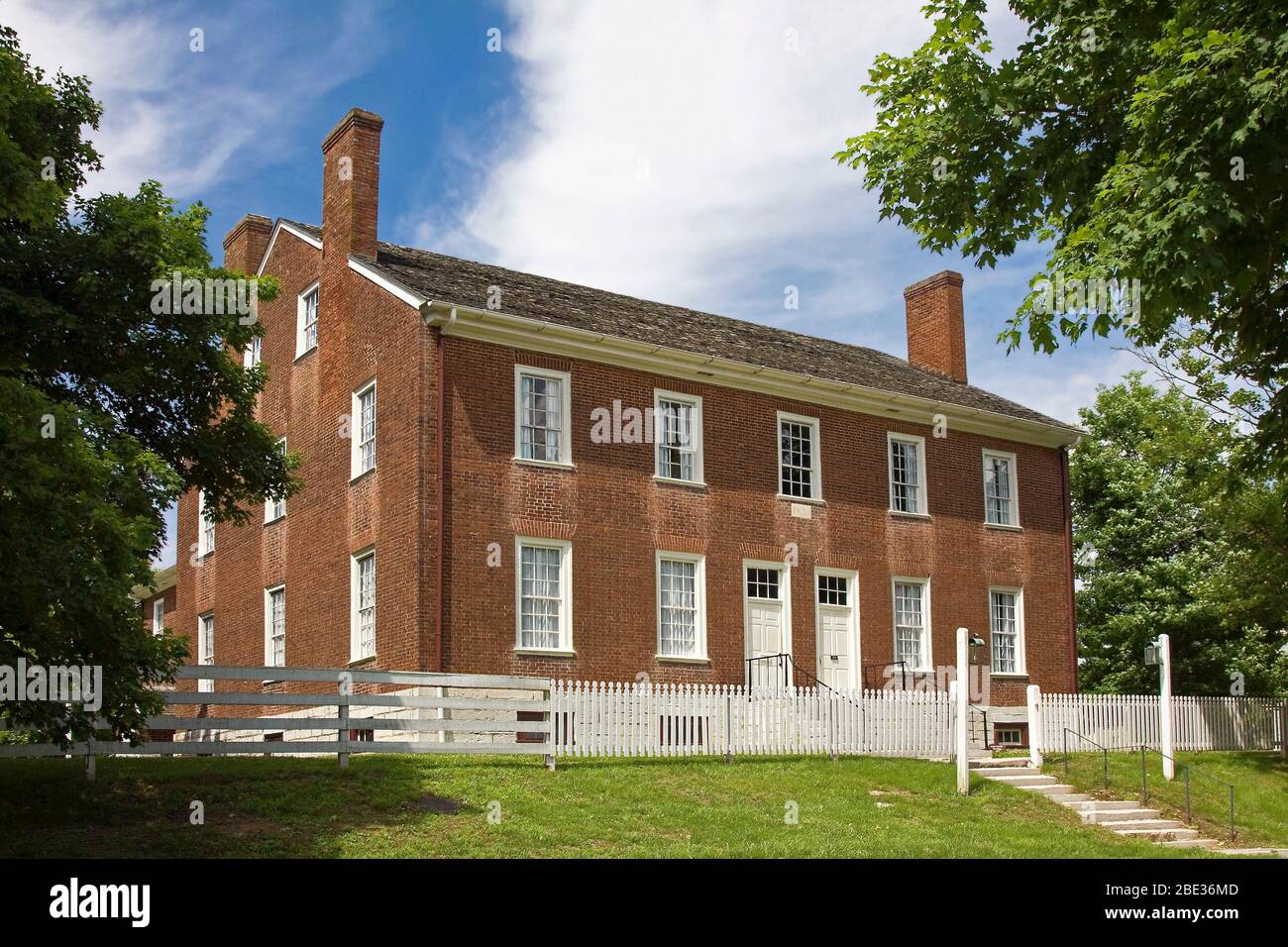 West Family Dwelling,1821, old red brick building, plain, women's door ...