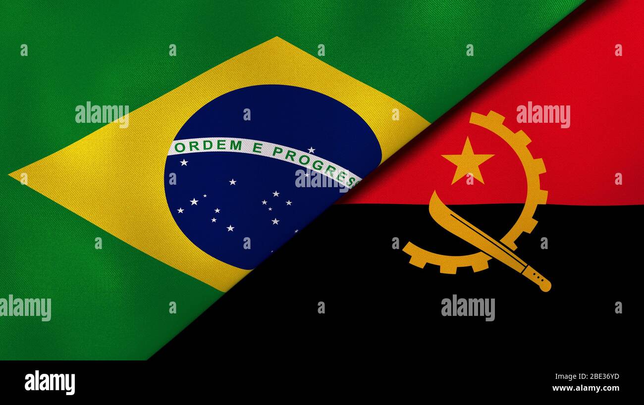 Two states flags of Brazil and Angola. High quality business background ...