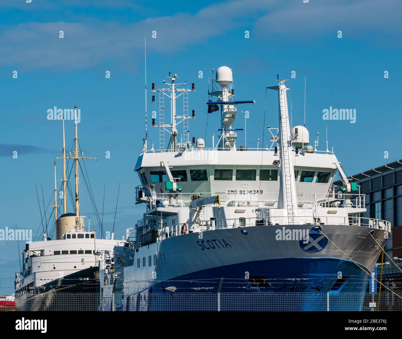 Scotia, research & survey ship moored next to Britannia, Leith Harbour ...