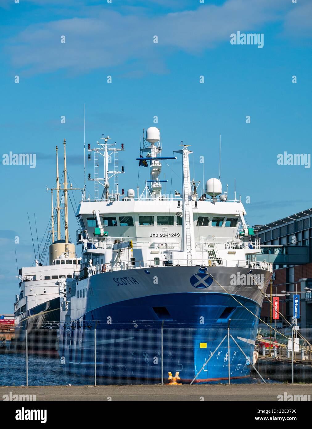 Scotia, research & survey ship moored next to Britannia, Leith Harbour ...