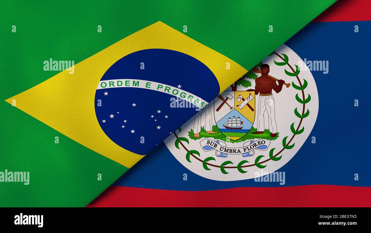 Two states flags of Brazil and Belize. High quality business background ...