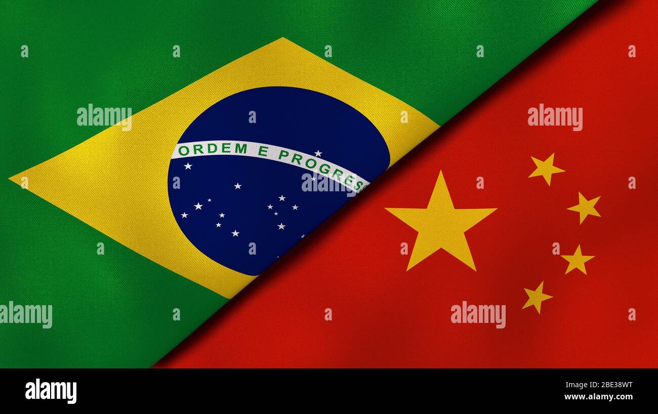 Two states flags of Brazil and China. High quality business background ...