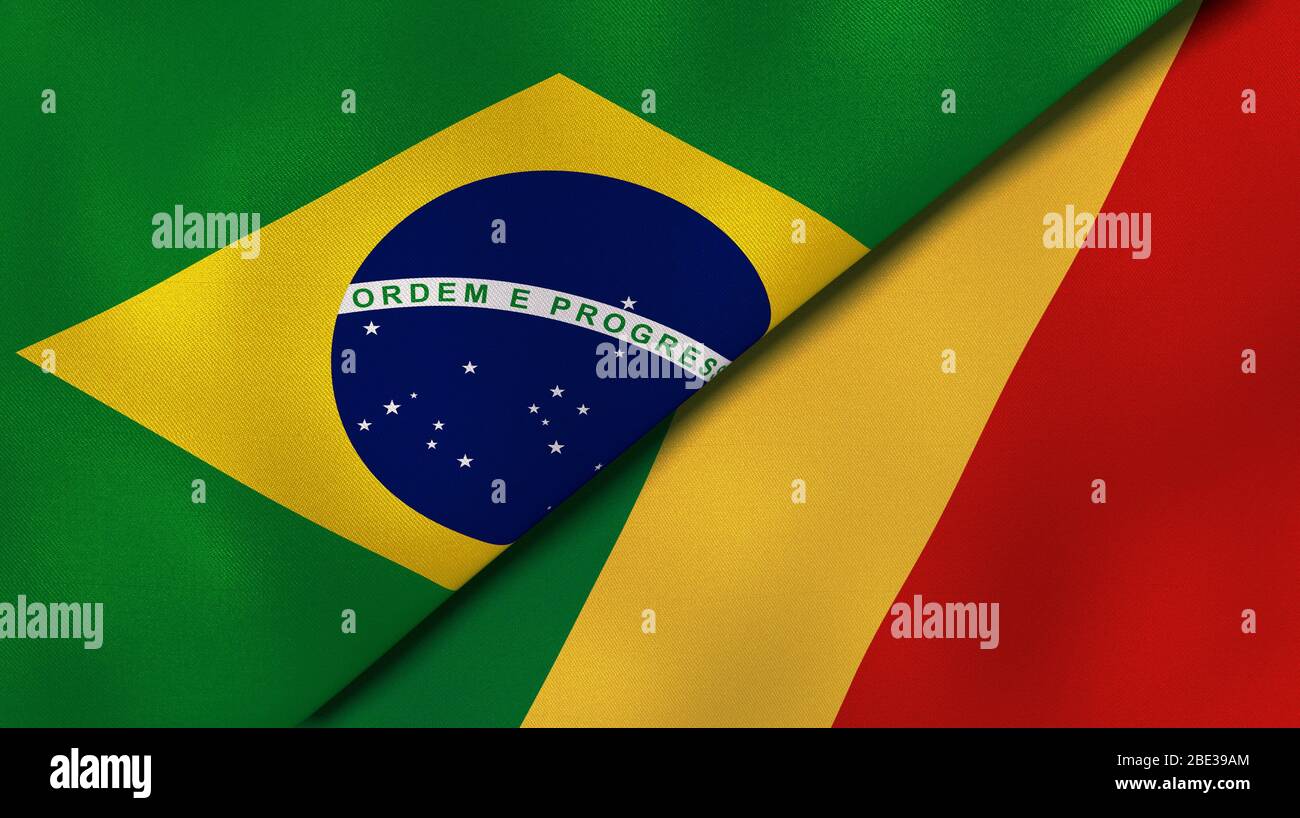 Two states flags of Brazil and Congo. High quality business background ...