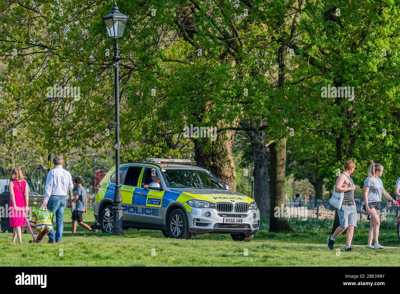London, UK. 11th Apr, 2020. An armed response Police vehicle patrols ...