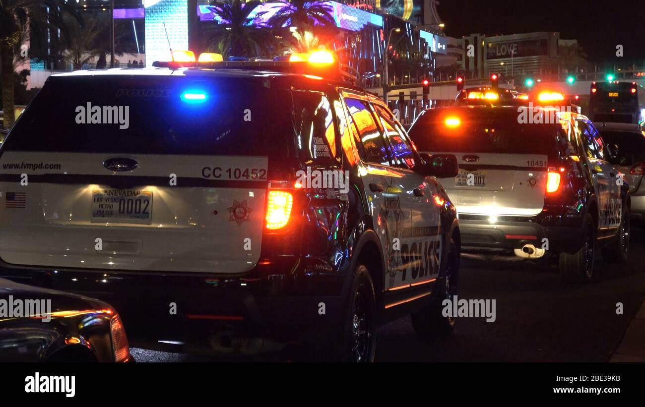 Police Cars on duty in Las Vegas at night Stock Photo - Alamy