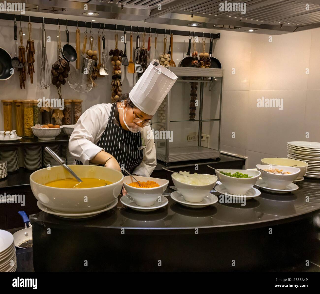 Bangkok, Thailand - February 28th, 2020: A hotel chef preparing ...