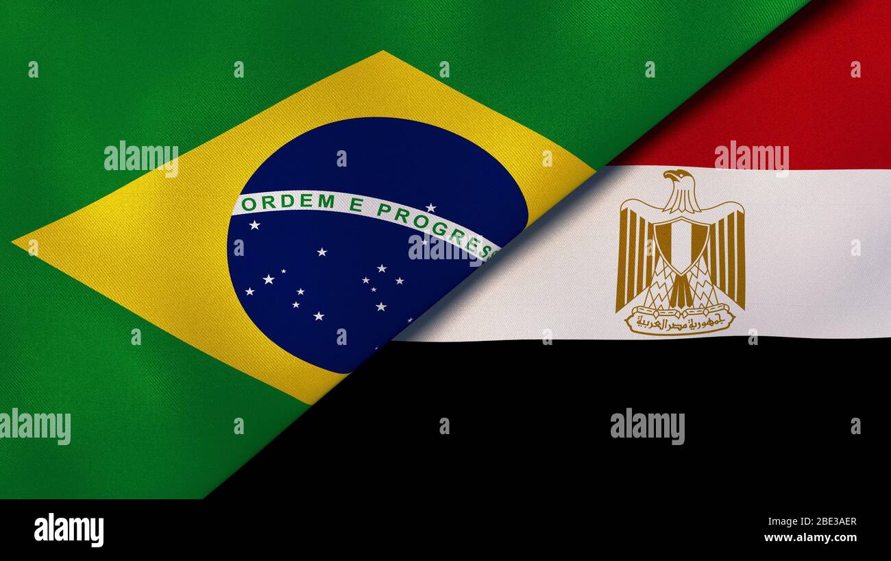 Two states flags of Brazil and Egypt. High quality business background ...