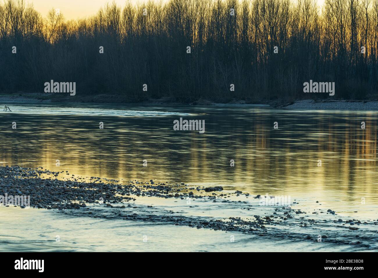 winter sunset over Ticino river in Besate, Milano, Italy Stock Photo ...