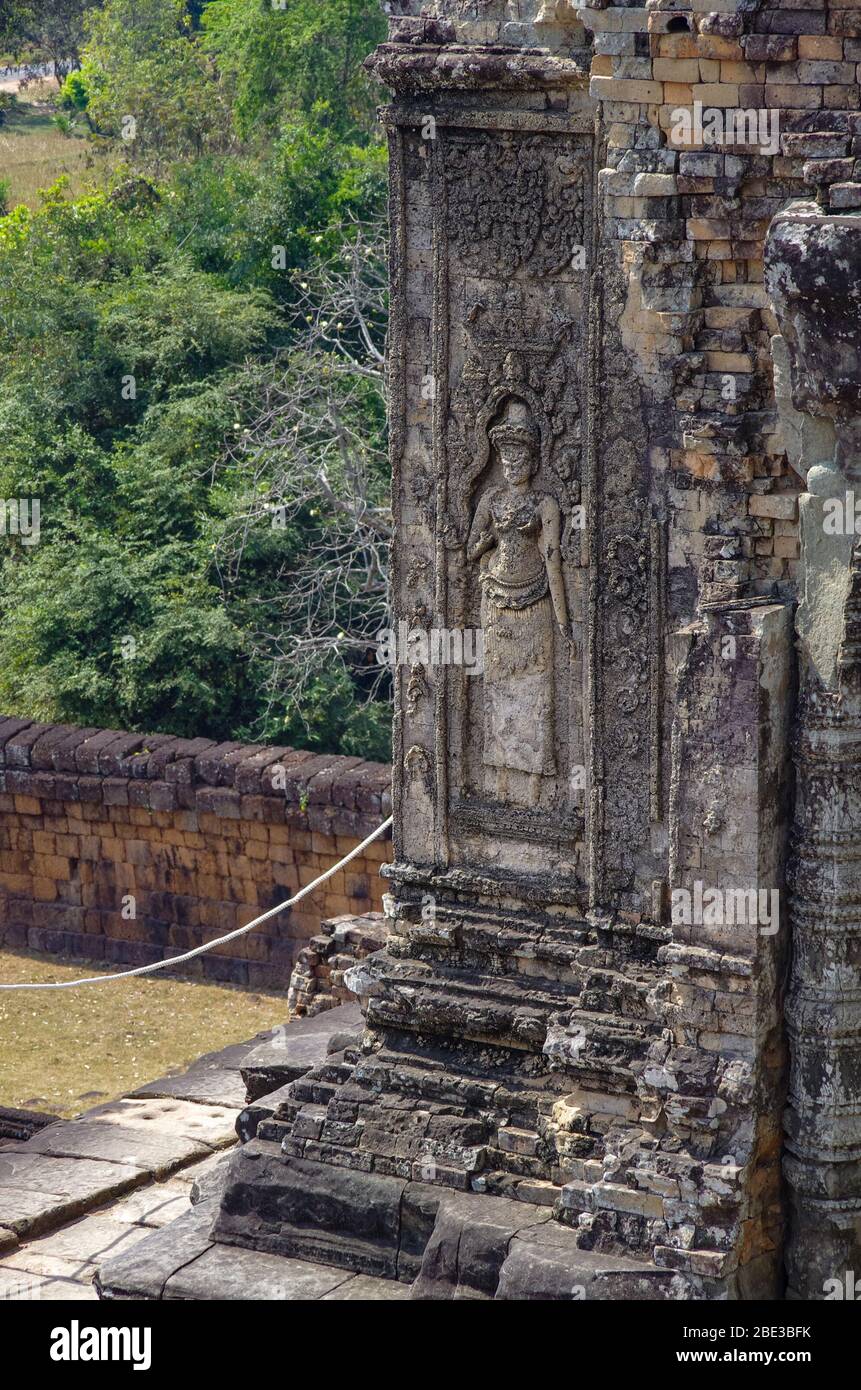 Details of carving in The Pre Rup Temple, built from brick, laterite ...