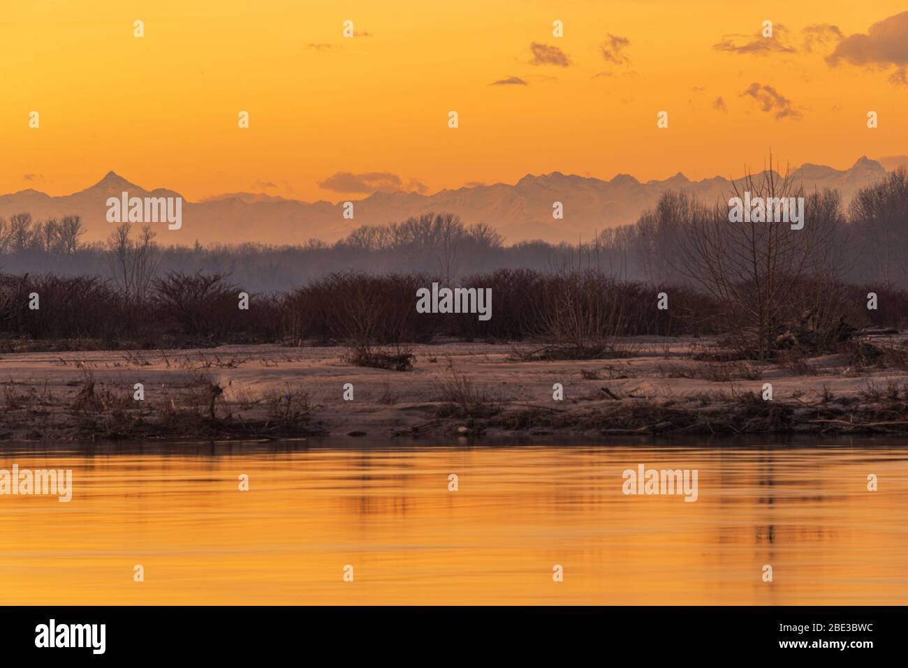 winter sunset over Ticino river in Besate, Milano, Italy Stock Photo ...
