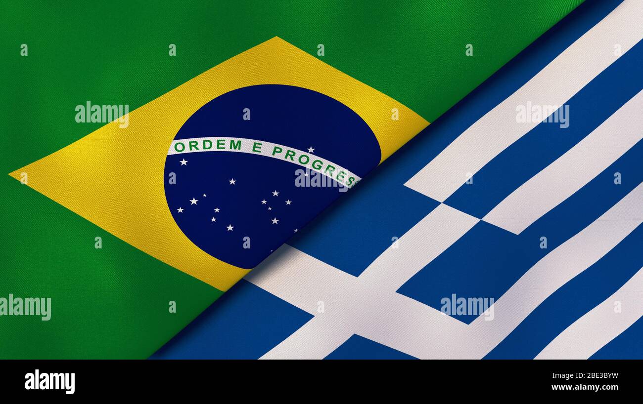 Two states flags of Brazil and Greece. High quality business background ...