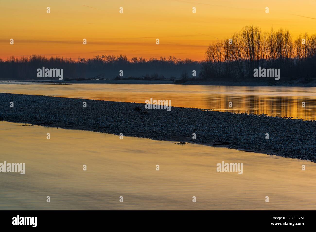 winter sunset over Ticino river in Besate, Milano, Italy Stock Photo ...