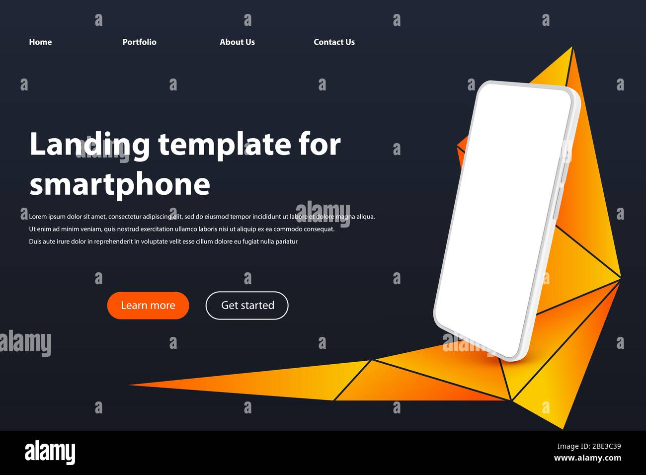 White smartphone landing page template. Modern frameless smartphones ...
