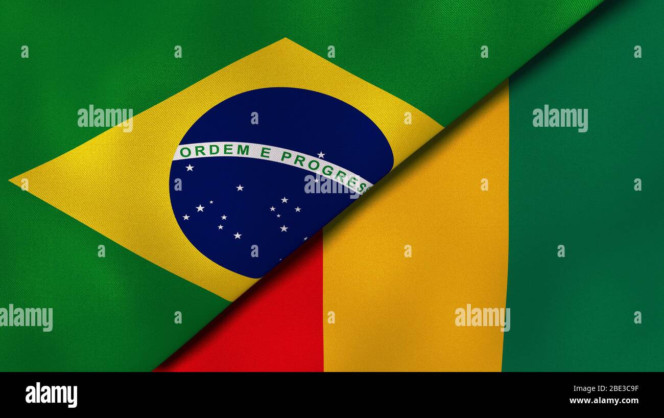 Two states flags of Brazil and Guinea. High quality business background ...