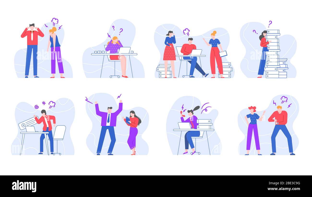 Stressed business people. Yelling and screaming office workers ...