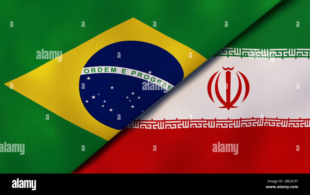 Two states flags of Brazil and Iran. High quality business background ...