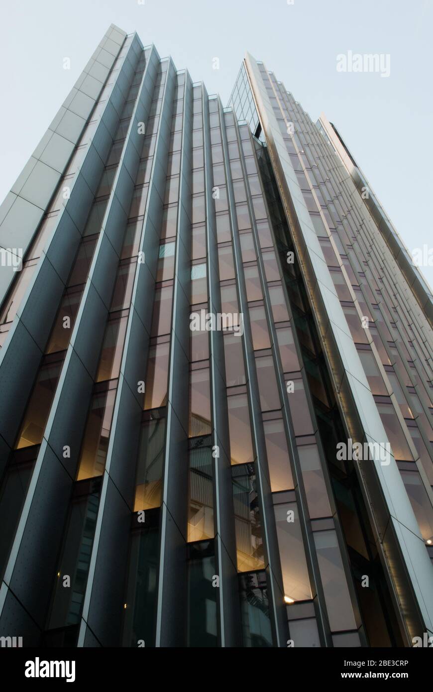 Blue Curved Stepped Skyscraper Highrise Tower Lime Street Lights Dark ...