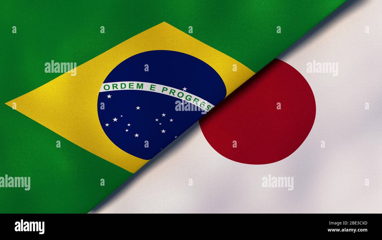 Two states flags of Brazil and Japan. High quality business background ...