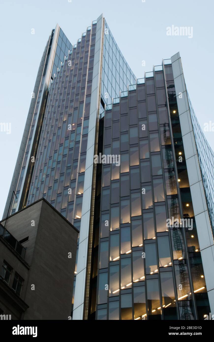 Blue Curved Stepped Skyscraper Highrise Tower Lime Street Lights Dark ...
