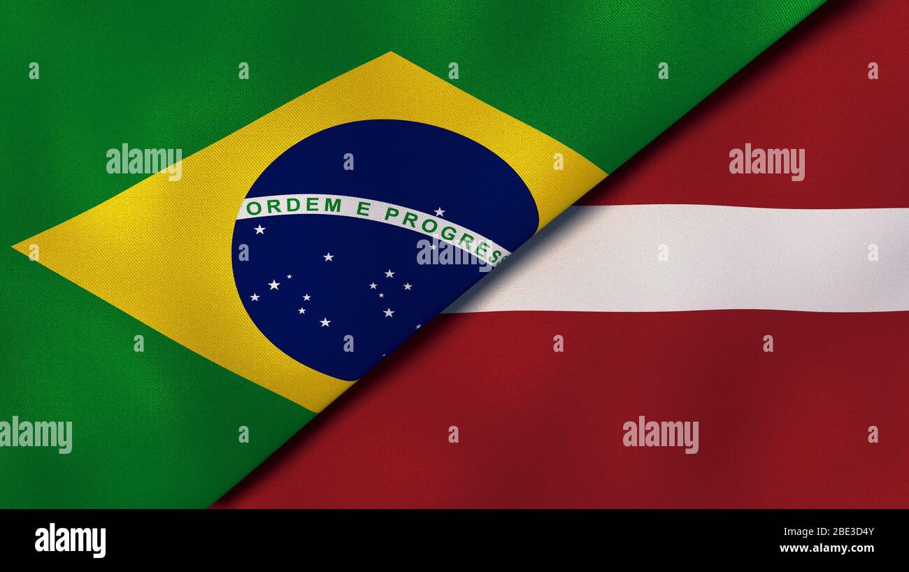 Two states flags of Brazil and Latvia. High quality business background ...