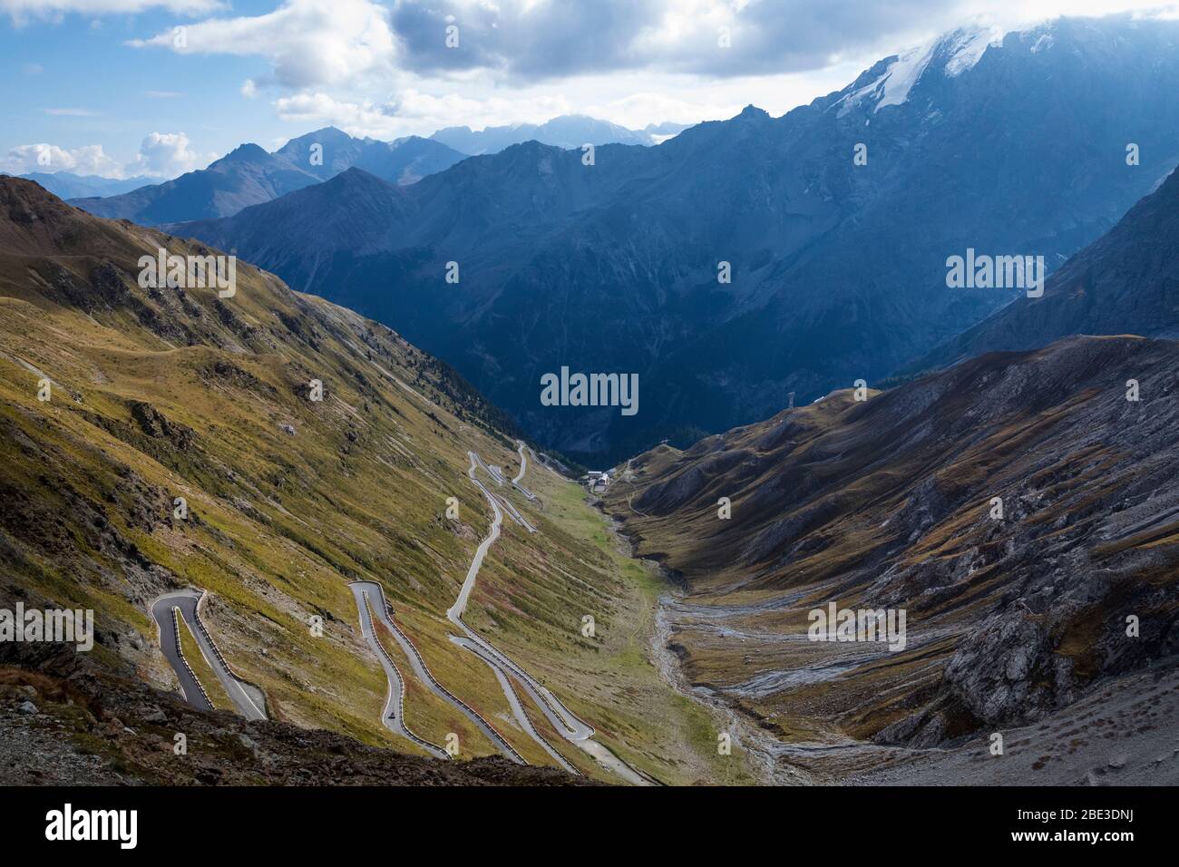 The approach to the Passo dello Stelvio (Stelvio Pass) showing its many ...
