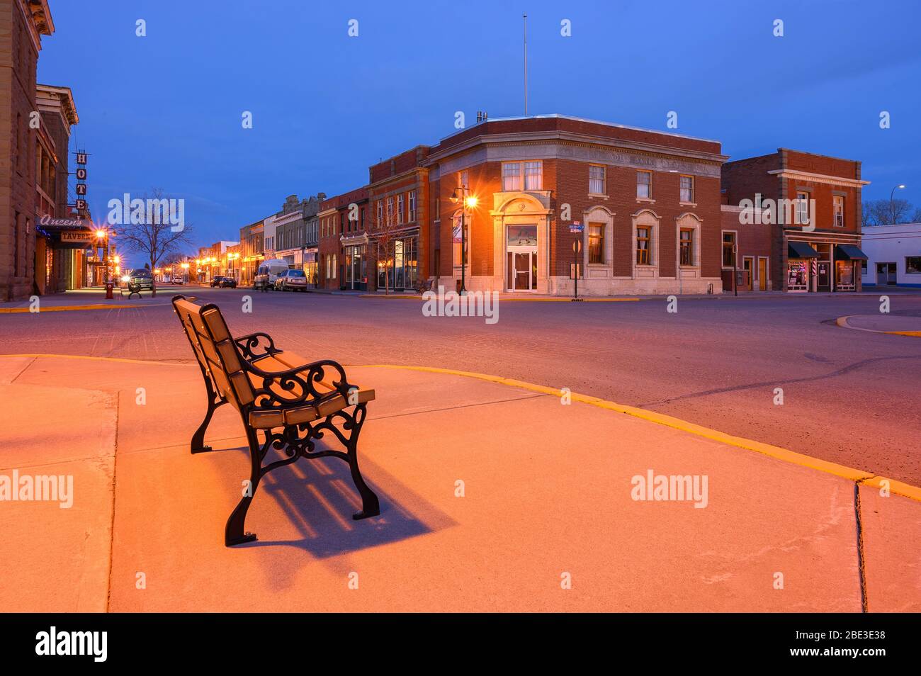 Fort MacLeod, Alberta, Canada - April 09, 2020: Sun setting on the ...