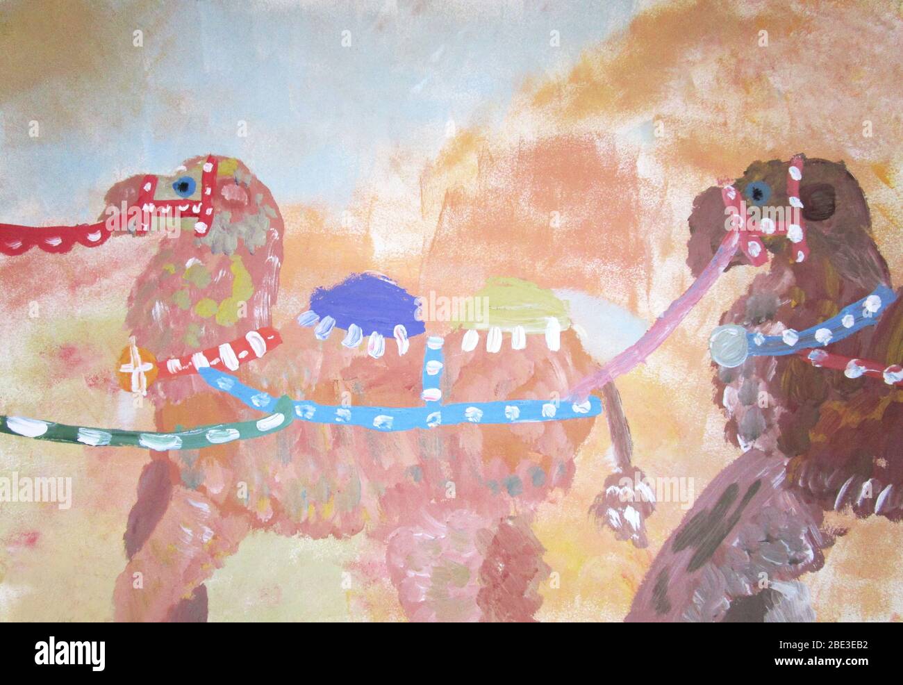 Caravan of camels in desert, gouache illustration Stock Photo - Alamy