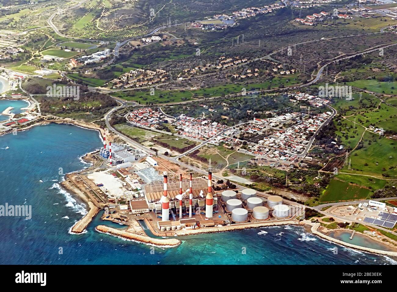 Electricity plant in Cyprus. View from the plane Stock Photo - Alamy