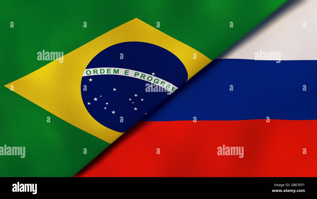 Two states flags of Brazil and Russia. High quality business background ...