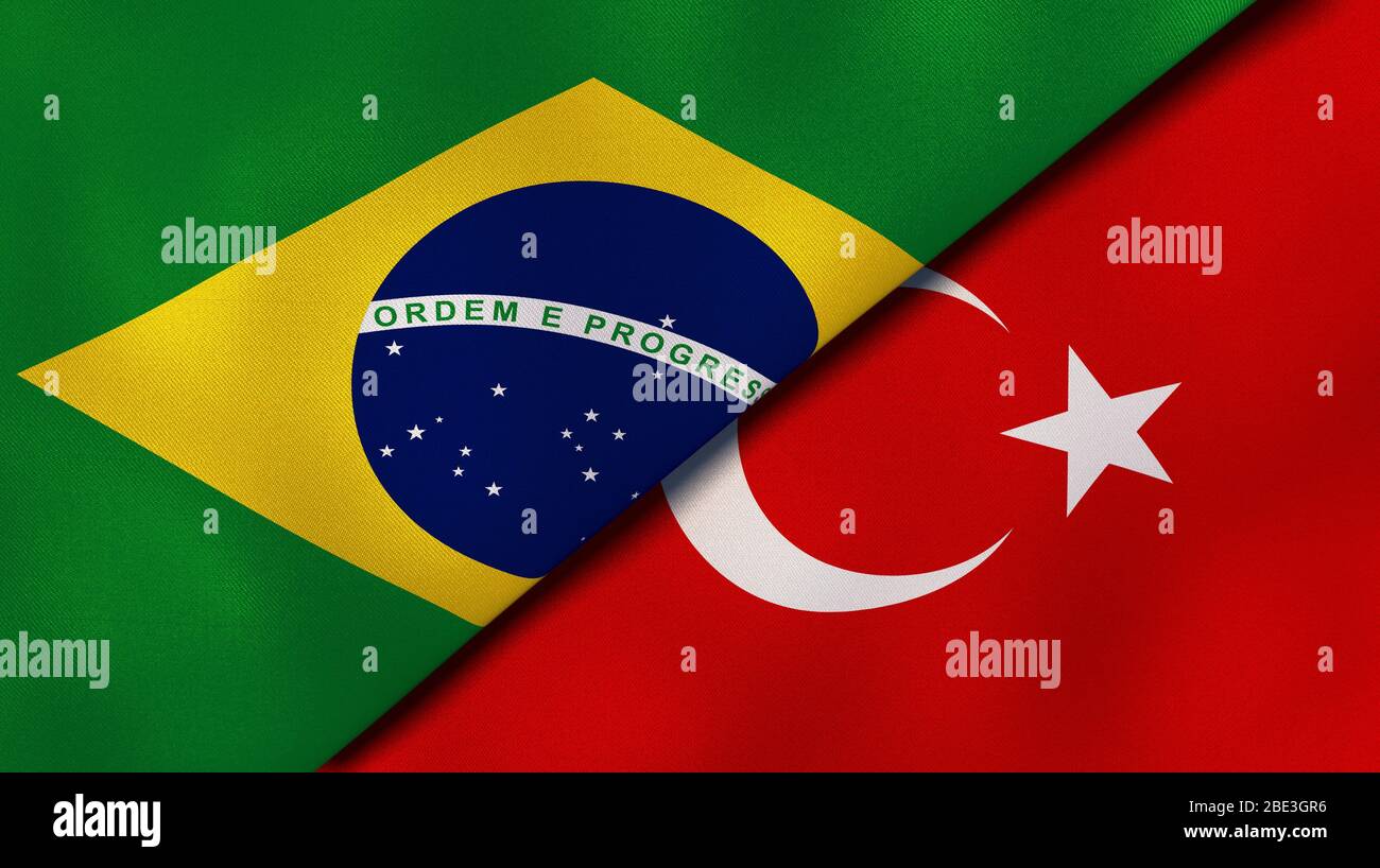 Two states flags of Brazil and Turkey. High quality business background ...