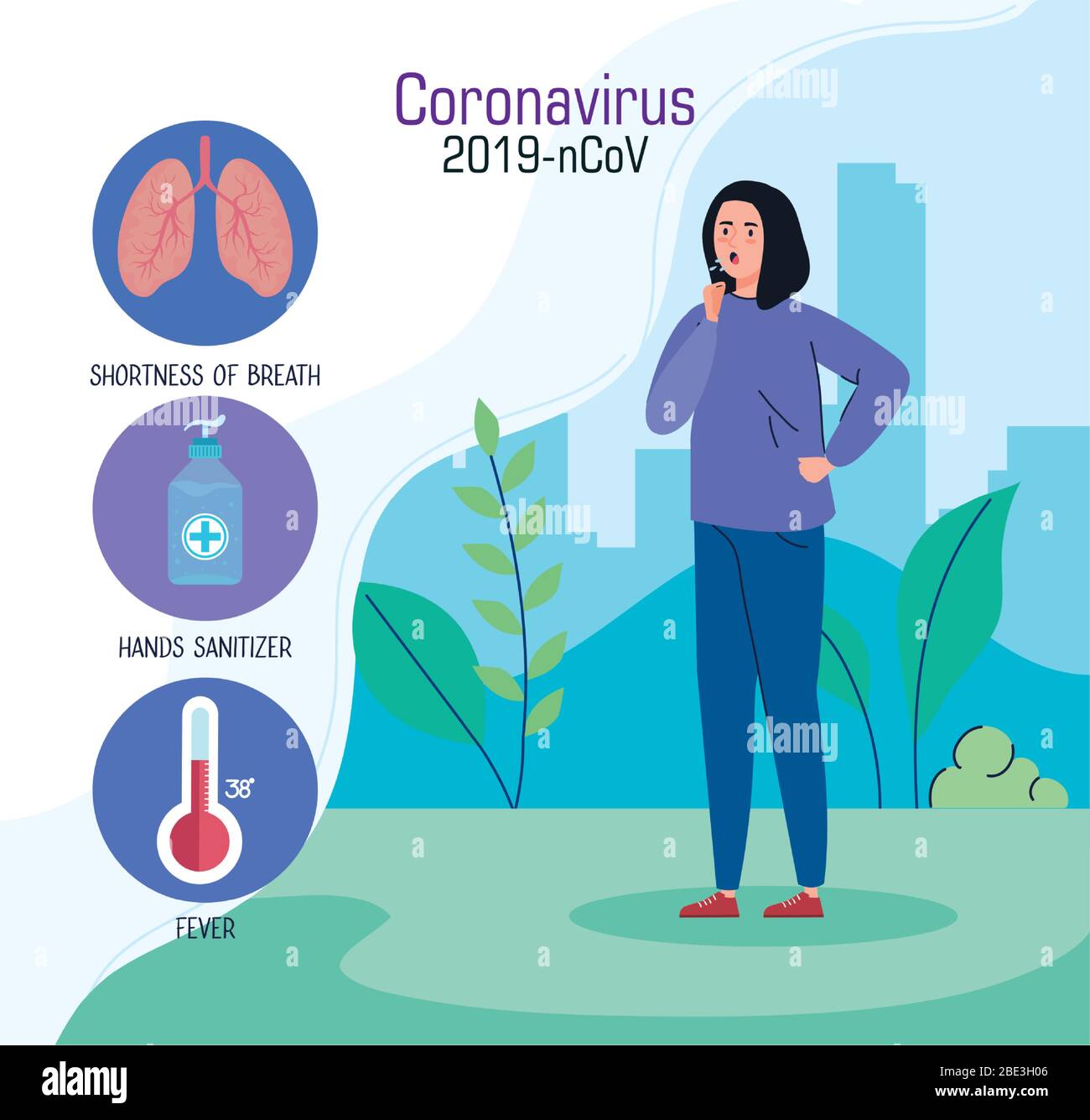 coronavirus 2019 ncov infographic with woman sick and icons Stock ...