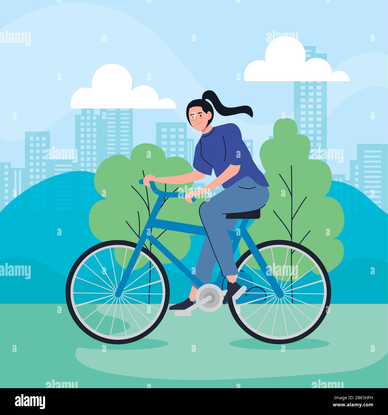 Young woman bike riding Stock Vector Images - Alamy