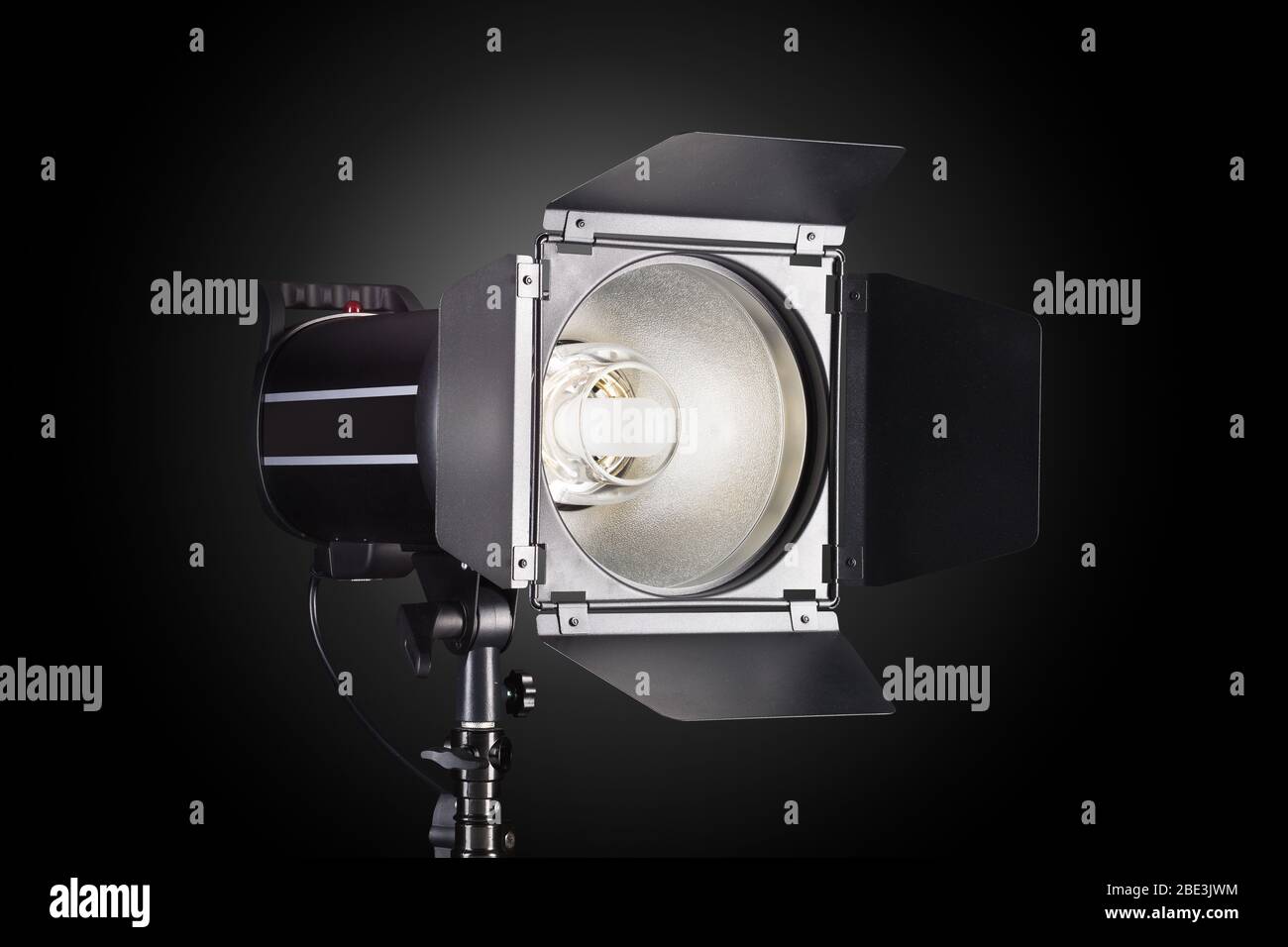 Photography studio flash isolated on black background with lamp Stock ...