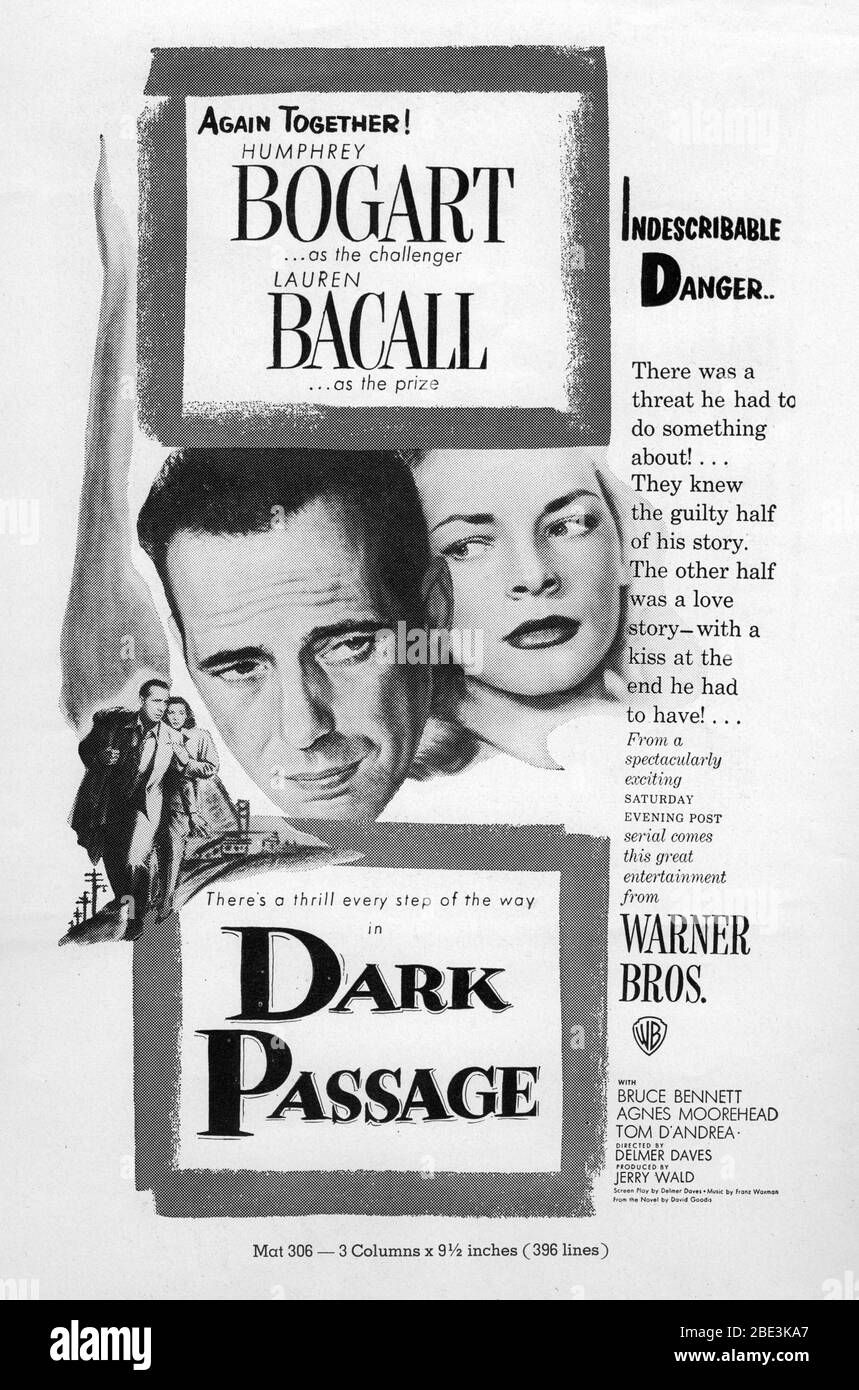 HUMPHREY BOGART and LAUREN BACALL in DARK PASSAGE 1947 director ...