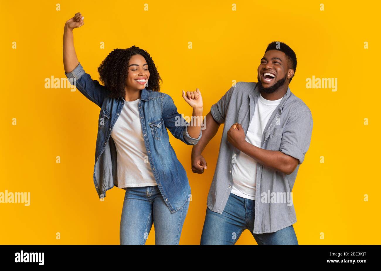 Dance Fun. Cheerful African American Couple Fooling Together, Dancing ...