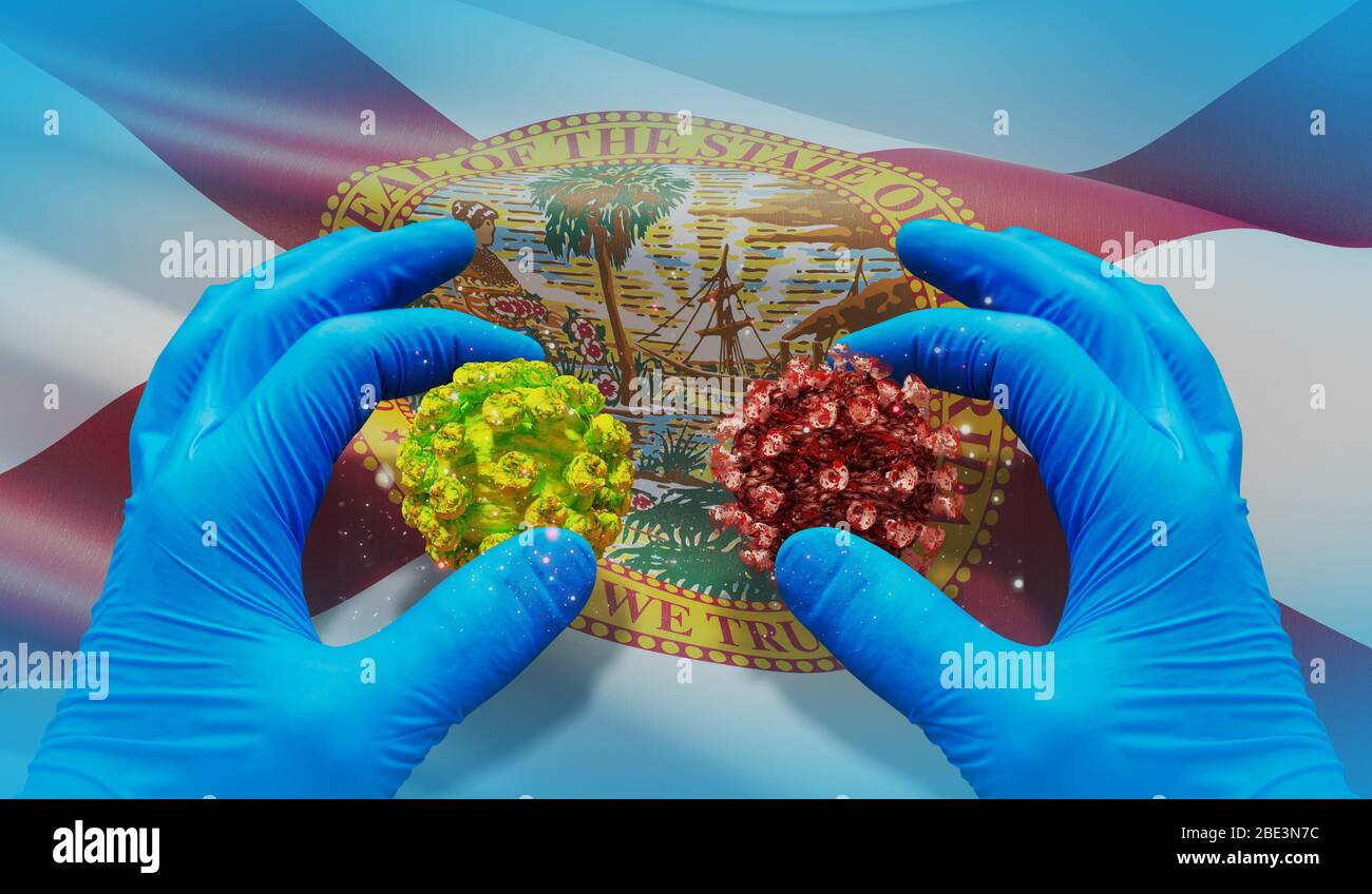 Medical virus molecular concept with Flag of Florida - United States of ...