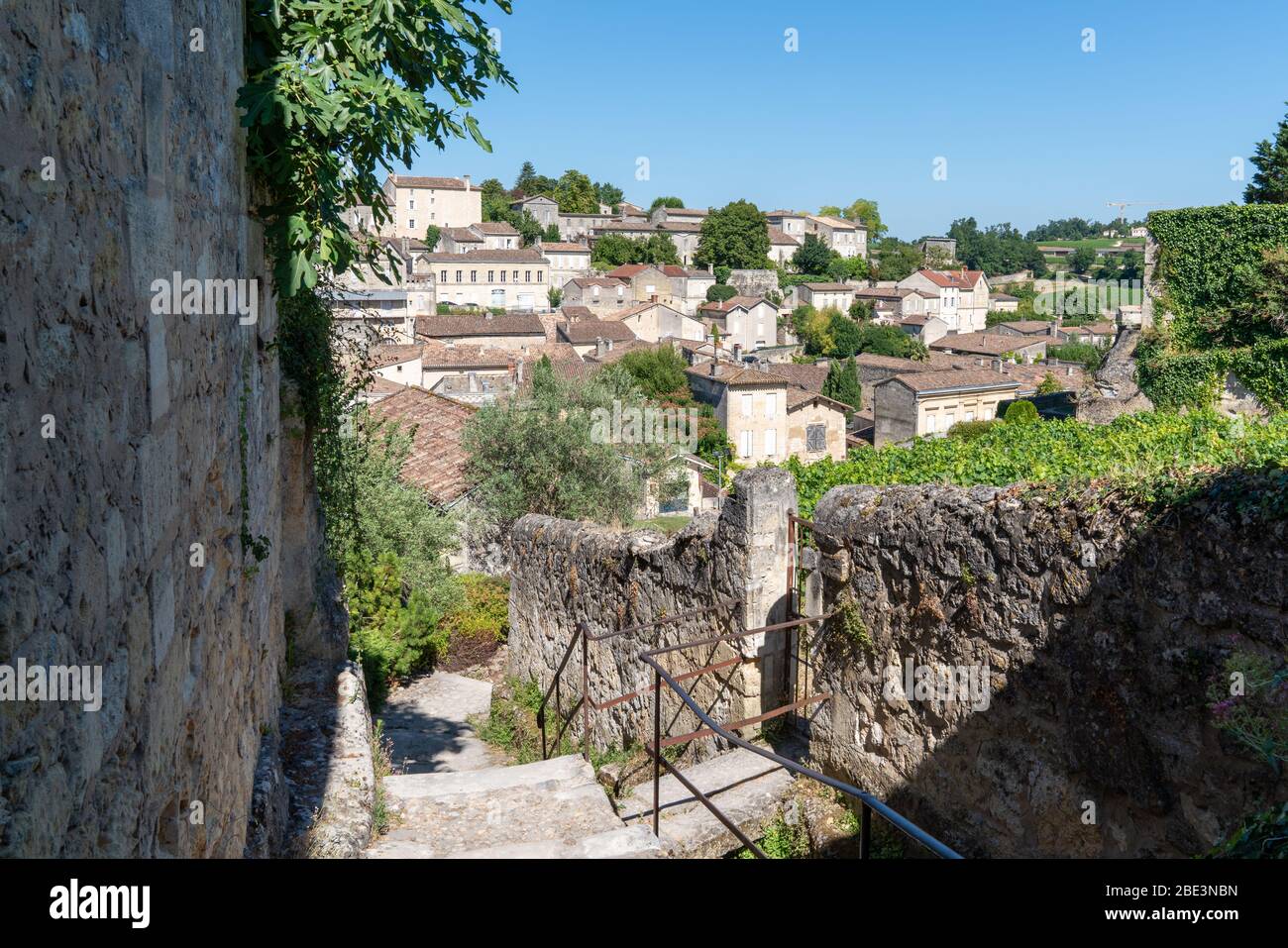 stairs stone view of the village of Saint-Emilion region of Bordeaux ...