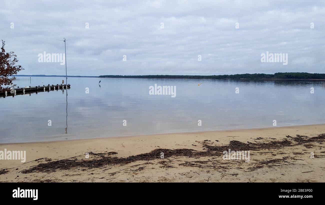 Sanguinet lake sand beach water in cloudy day Stock Photo - Alamy