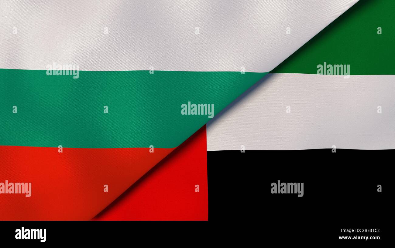 Two states flags of Bulgaria and United Arab Emirates. High quality ...