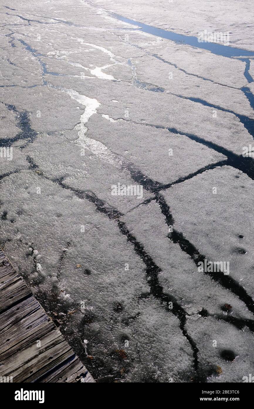 Ice sheets melting and cracking on Dow's Lake as the Spring approaches ...
