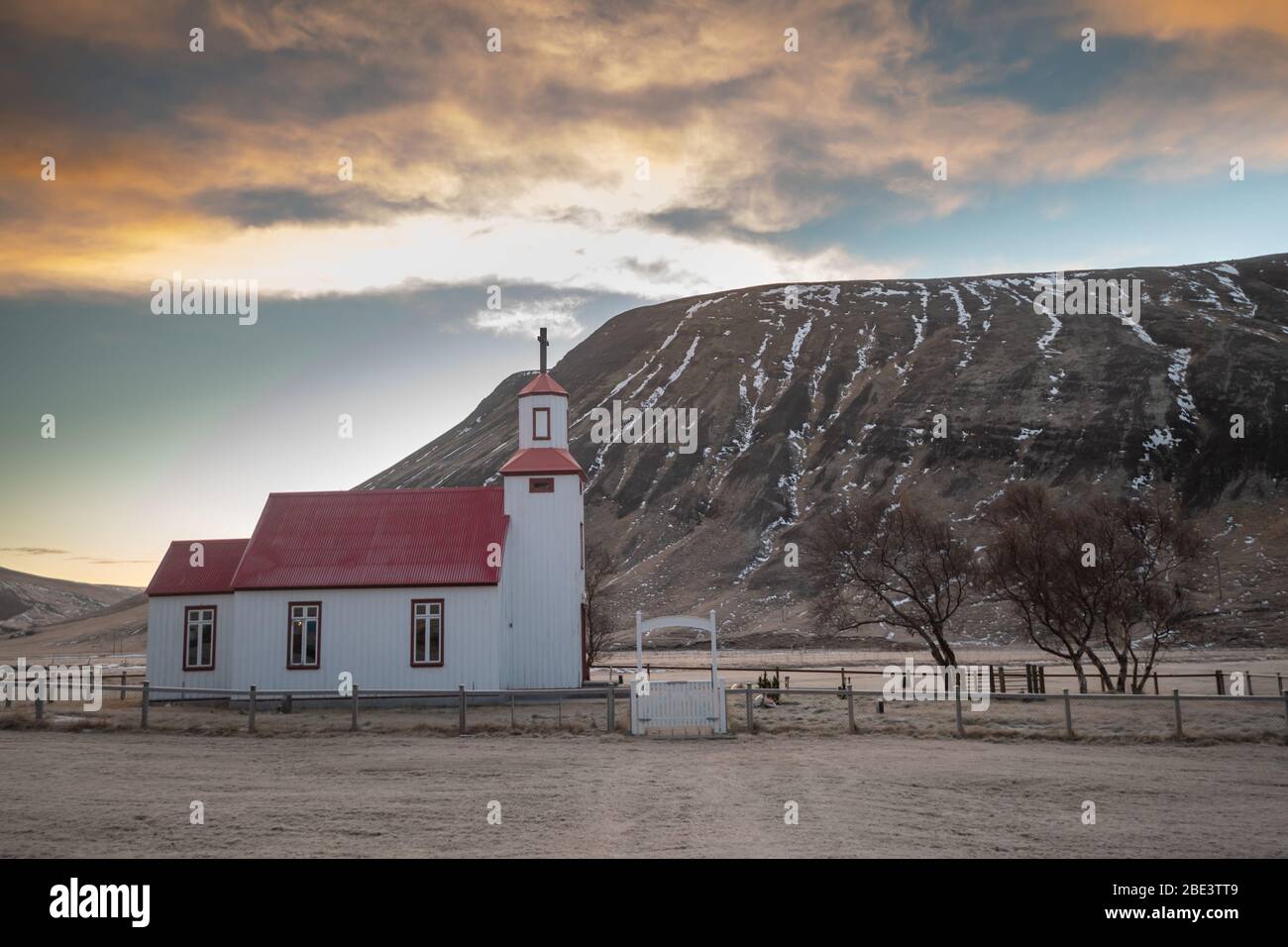 Beautiful small red church in northern Iceland Stock Photo - Alamy