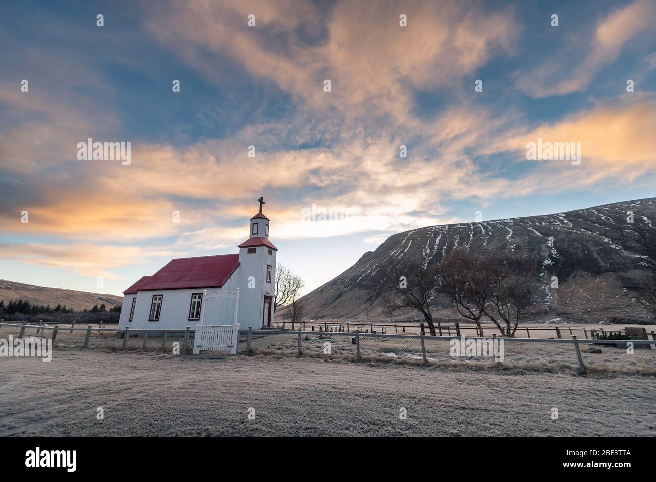 Beautiful small red church in northern Iceland Stock Photo - Alamy
