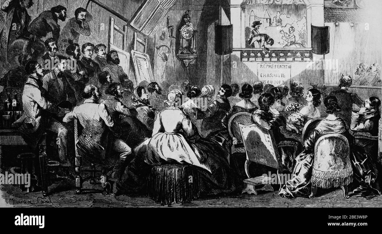 The audience at a Parisian puppet show. A drawing by Jean-François ...